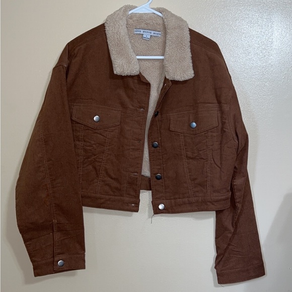 HYFVE | Jackets & Coats | Hyfve Cropped Button Bomber Jacket Brown ...